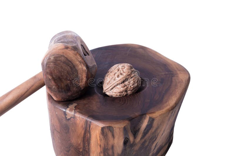 Wooden Nutcracker with Hammer and Some Nuts Stock Photo - Image of ...