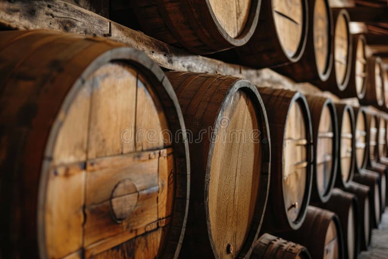 Wooden Oak Wine Barrels Stacked Stock Illustration - Illustration of ...