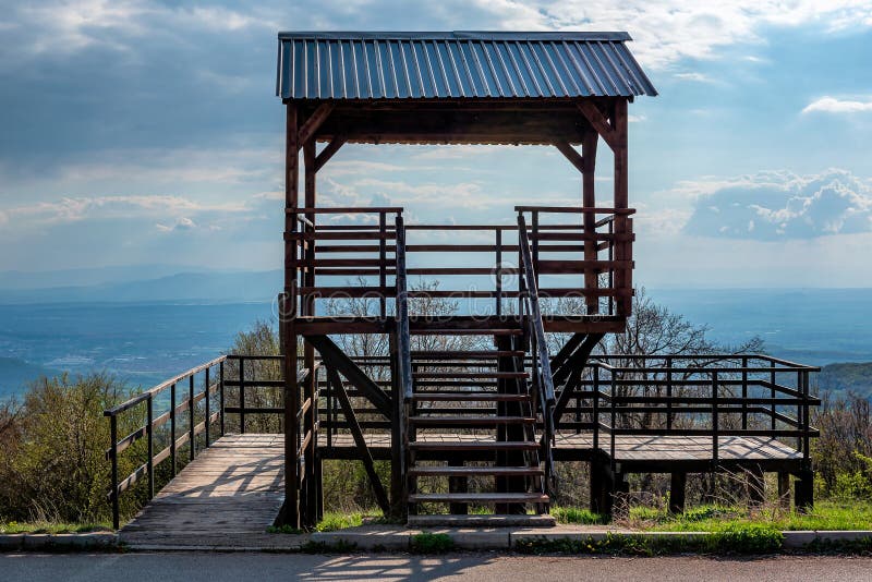Wooden Observation Post in the Mountains Stock Photo - Image of ...