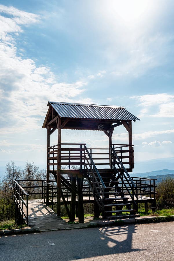Wooden Observation Post in the Mountains Stock Photo - Image of forest ...