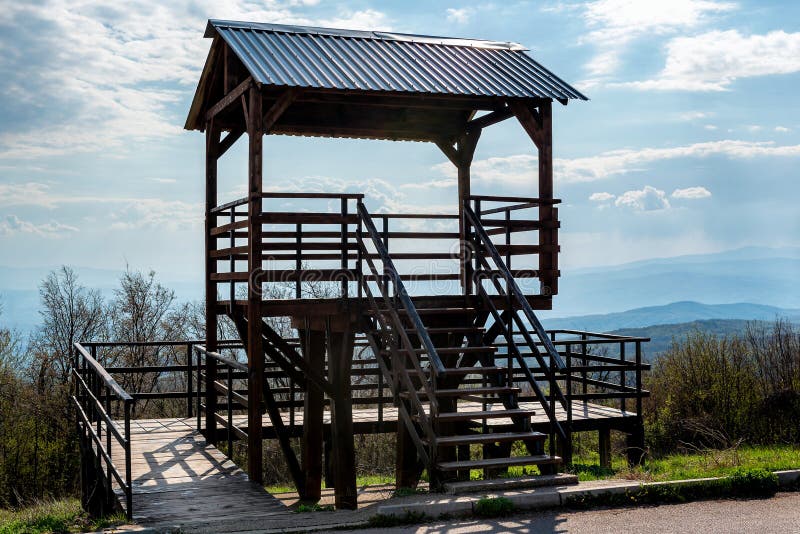 Wooden Observation Post in the Mountains Stock Photo - Image of wood ...
