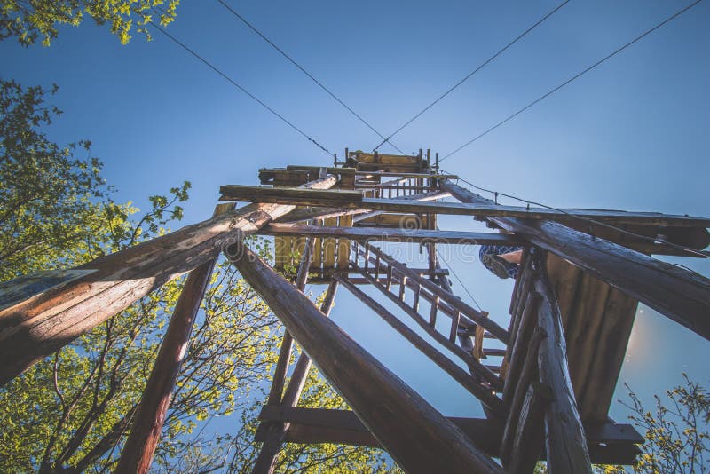 Wooden Observation Tower in the Forest Stock Image - Image of high ...