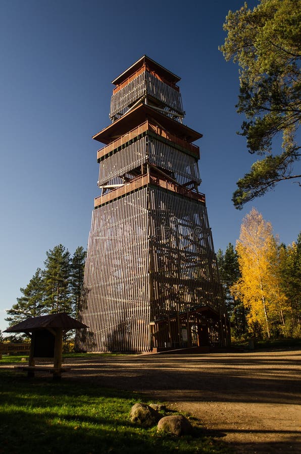 Wooden Observation Tower, Tervete, Latvia Stock Photo - Image of ...