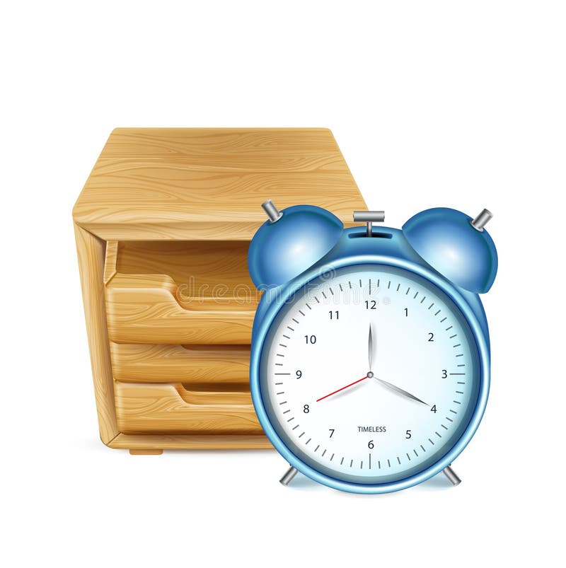 Wooden Office Drawer with Clock Isolated Stock Vector - Illustration of ...