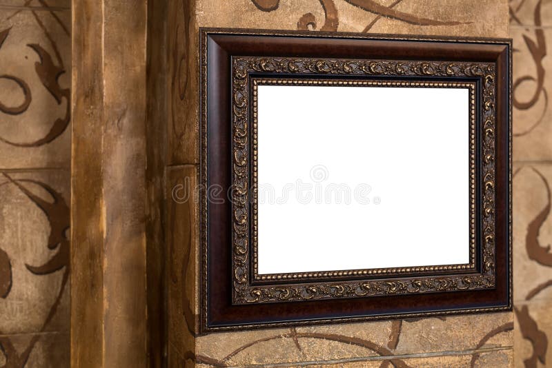 Wooden Old Frame on the Wall with Empty Content Stock Image - Image of ...