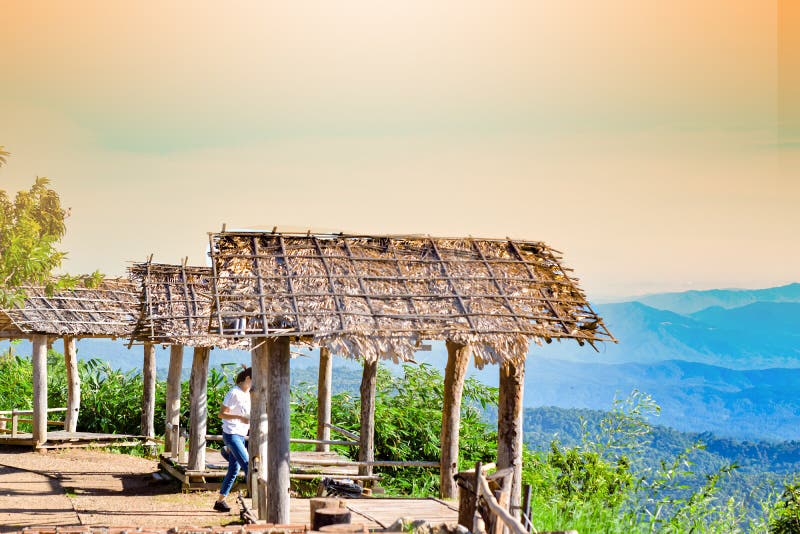 Wooden Open Hut for Relaxing in Park, Wooden Hut on the Mountain Stock ...