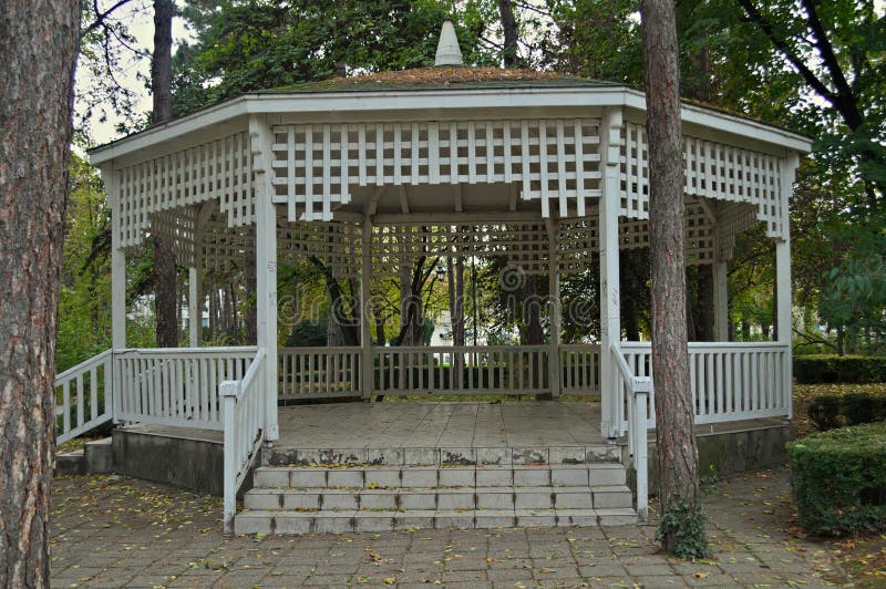 Wooden Open Hut with Table and Benches for Relaxing in Park Stock Image ...