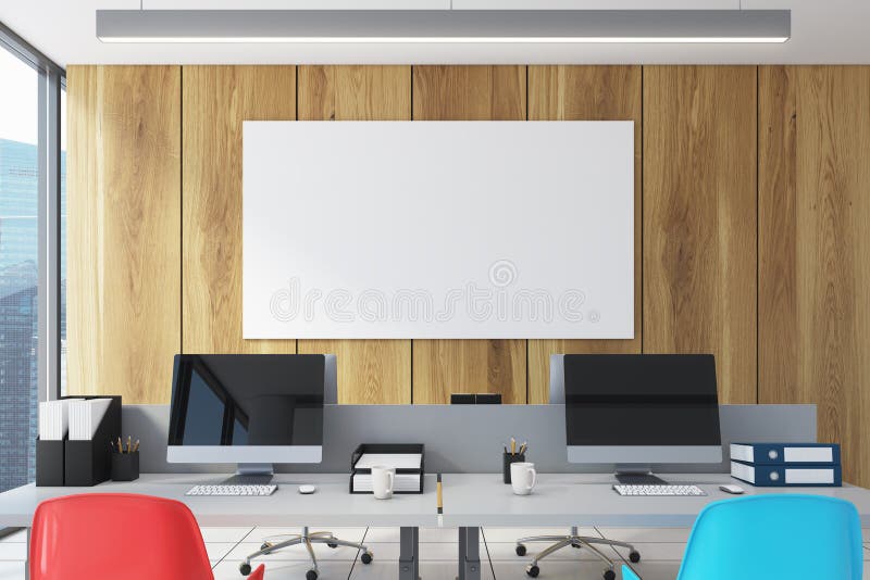 Wooden Open Office, Computers, Poster Stock Illustration - Illustration ...