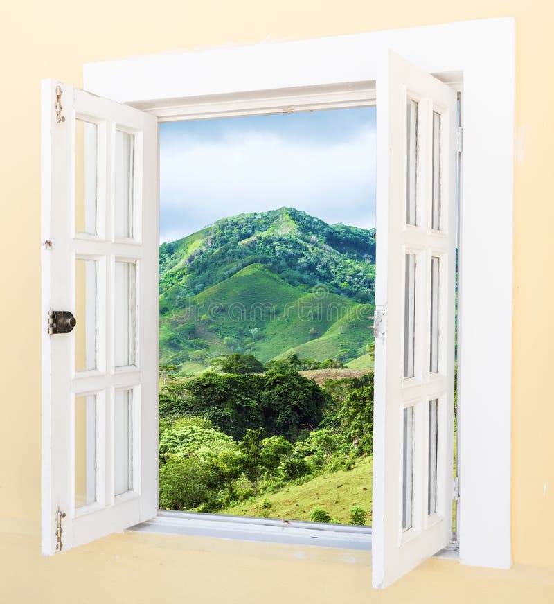 Wooden Open Window Overlooking the Tropics Stock Image - Image of ...