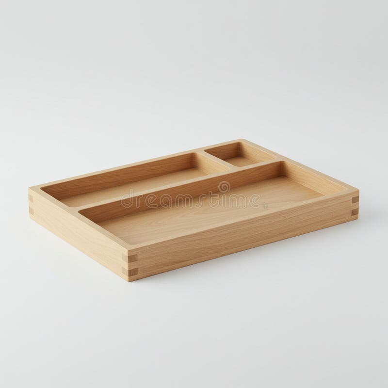 Wooden Organizer Tray with a Rectangular Shape, Featuring Three ...