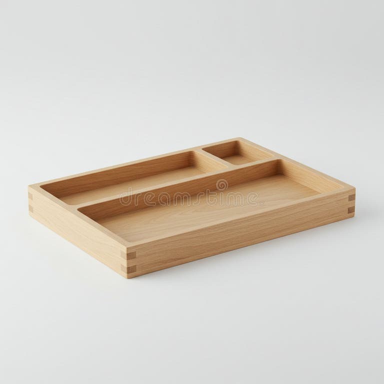 Wooden Organizer Tray with a Rectangular Shape, Featuring Three ...