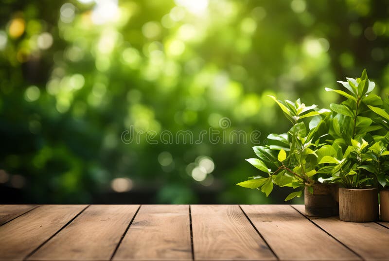 Wooden Outdoors Table on Forest Background Stock Illustration ...