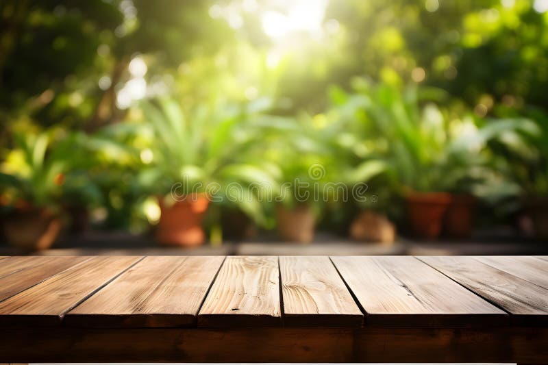Wooden Outdoors Table on Forest Background Stock Illustration ...