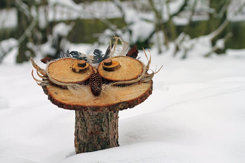 Creative Housework. Make Owls Out of Tree Trunks. Stock Photo - Image ...
