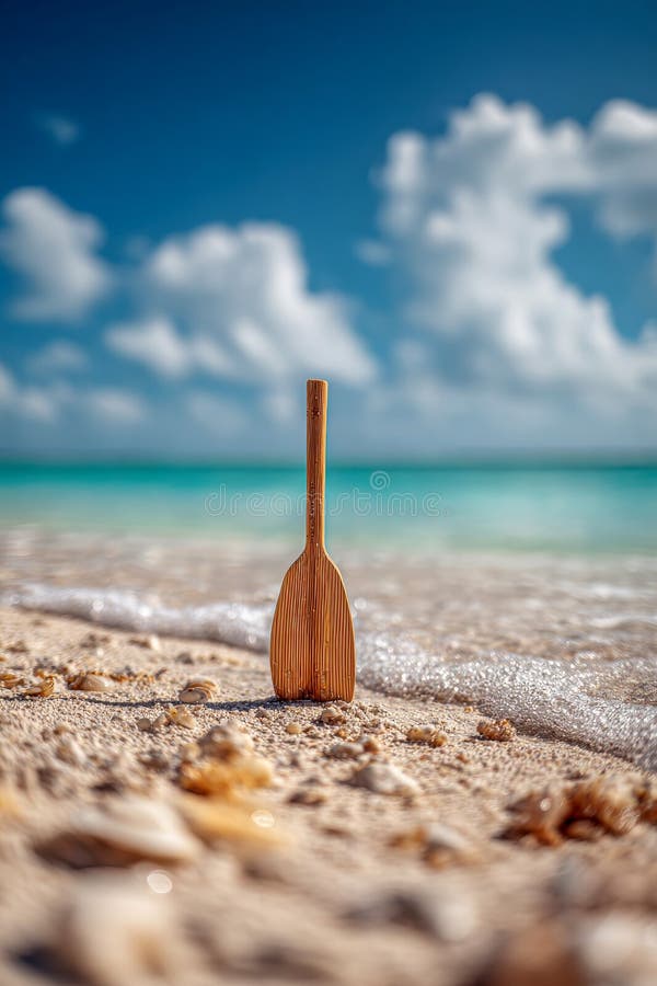 Wooden Paddle Stuck in Light Sand on a Tropical Beach. Stock Photo ...
