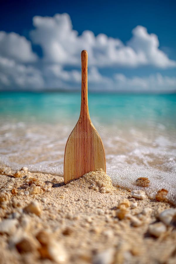 Wooden Paddle Stuck in Light Sand on a Tropical Beach. Stock Photo ...