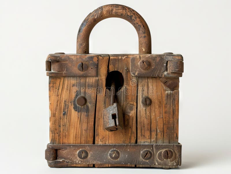 A Wooden Padlock with a Key and Lock Stock Photo - Image of hinge, wood ...