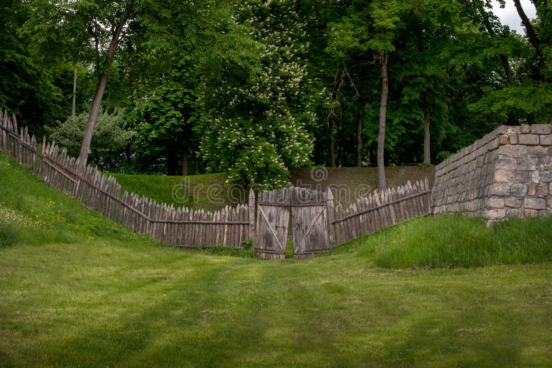 A Wooden Palisade Gate, the Defensive Fortifications in a Medieval ...