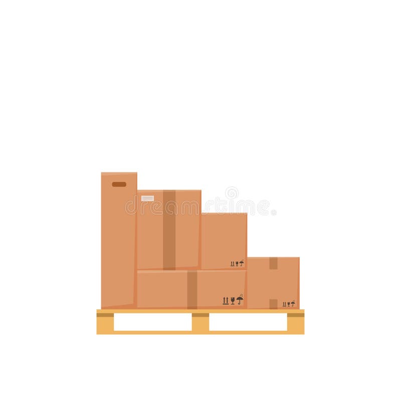 Wooden Pallet with Cardboard Boxes Cartoon Flat Vector Illustration ...