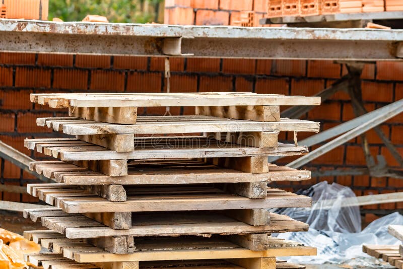 Wooden Pallet Close-up at a Construction Site. Reuse of Wooden Pallets ...