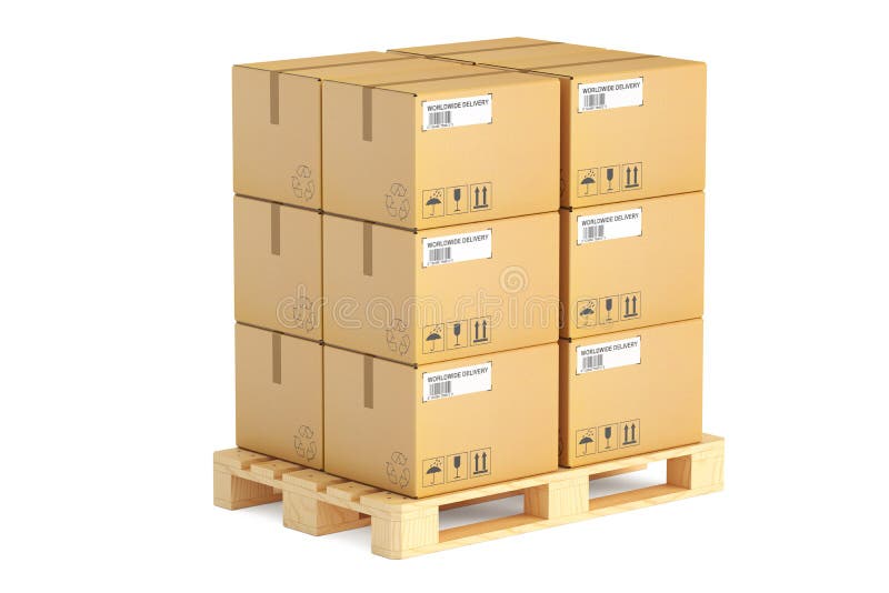 Wooden Pallet with Parcels. Shipping and Logistics Concept, 3D R Stock ...
