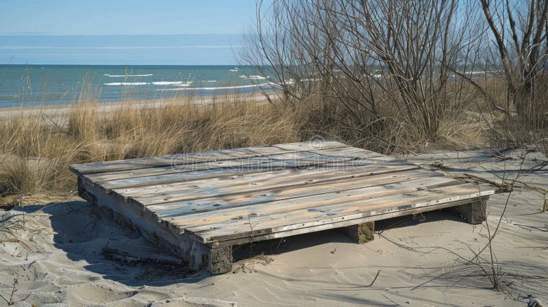 Wooden Pallet on a Sandy Beach with a View of the Ocean Stock ...