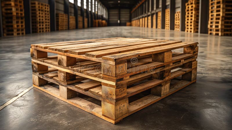 Wooden Pallet Stacked in Empty Warehouse Stock Image - Image of ...
