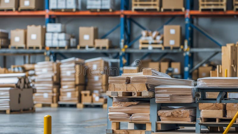 Wooden Pallets and Boxes in a Warehouse Stock Illustration ...
