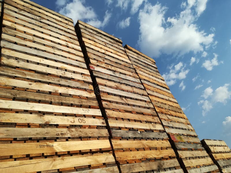 Pallets in a row stock photo. Image of logistics, packing - 98848518