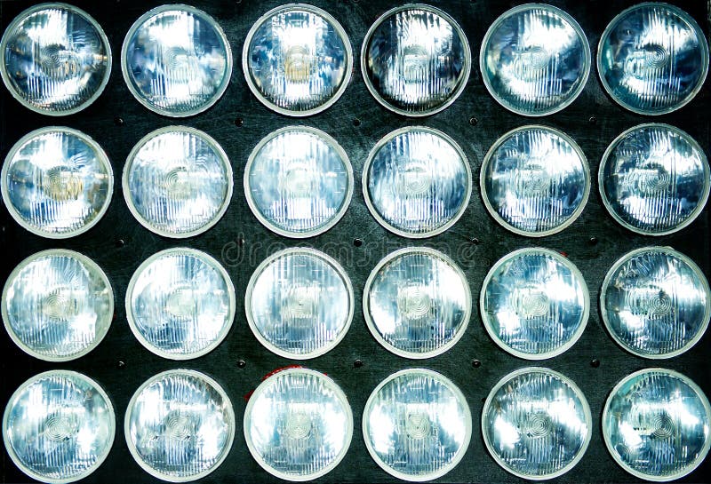 Panel with a Lot of Round Car Headlights Stock Photo - Image of ...
