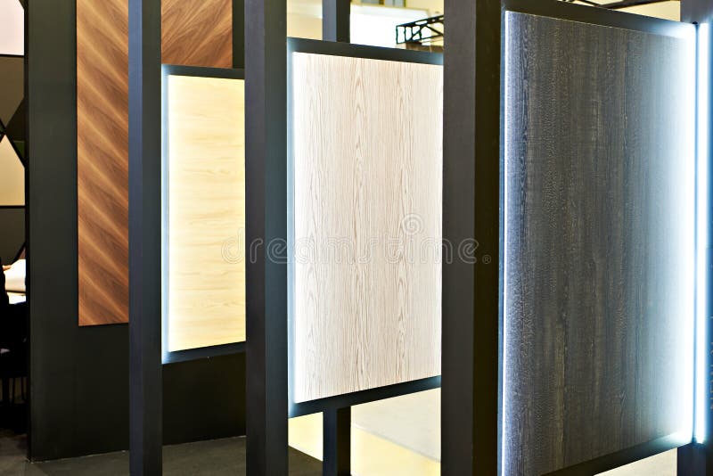 Wooden Panels on Wall in Store Stock Image - Image of product, sample ...