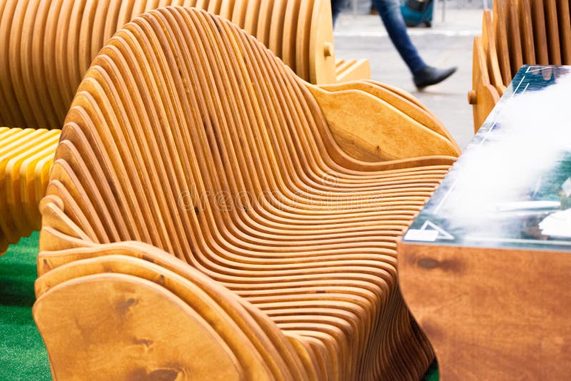 Wooden Parametric Furniture. Parametric Bench Sofa Stock Image - Image ...