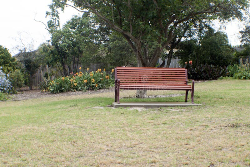 Wooden park bench stock photo. Image of green, flowers - 65391520