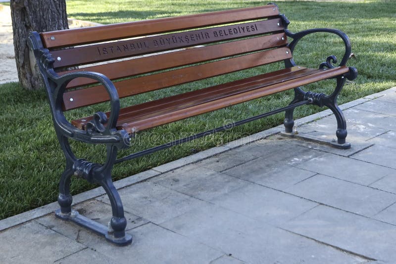 09-01-2023 Istanbul-Turkey: Wooden Park Bench in Istanbul Stock Image ...