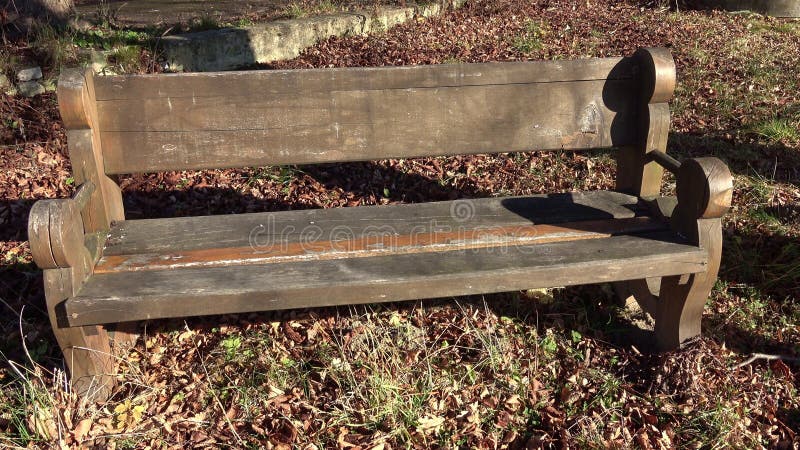Wooden Park Bench in Nature. Wooden Bench Has a Backrest Stock Image ...