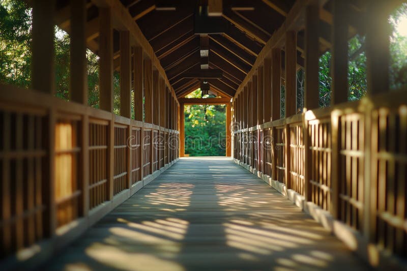 Long Wooden Walkway with Light Stock Image - Image of guidance, journey ...