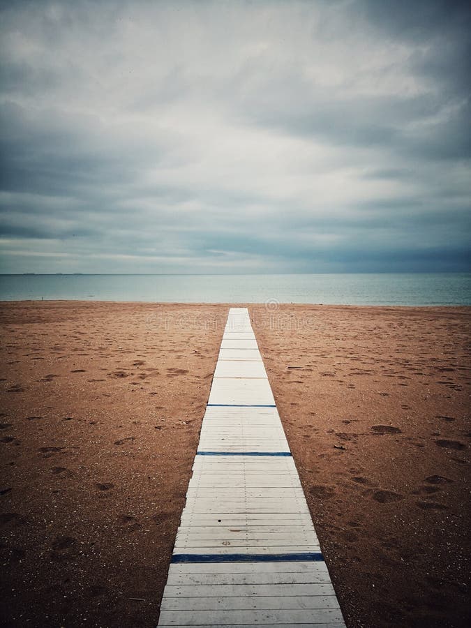 Wooden path to the sea stock photo. Image of nature - 220673574