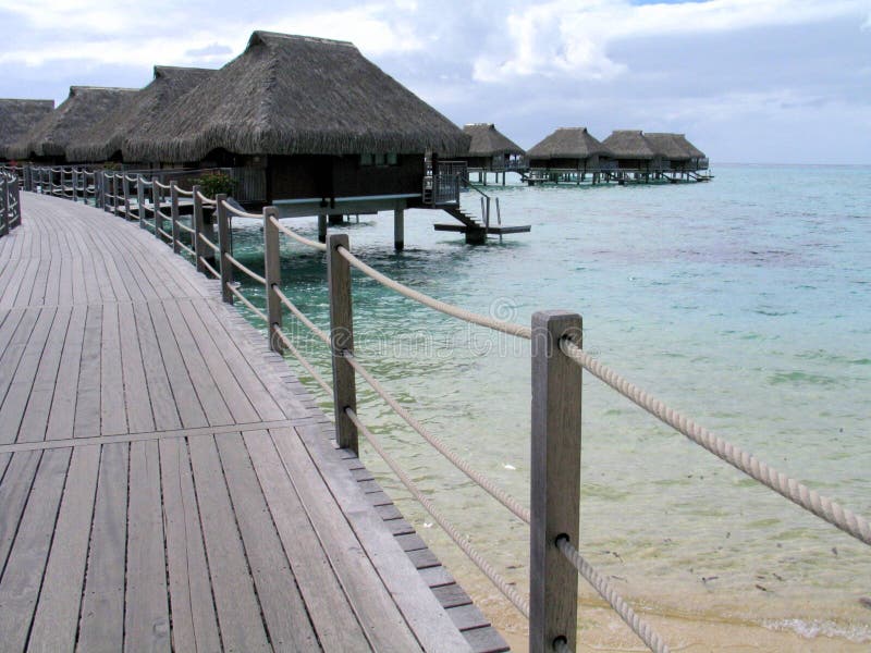Wooden Pathway Above the Water with Huts in Bora Bora. French Polynesia ...