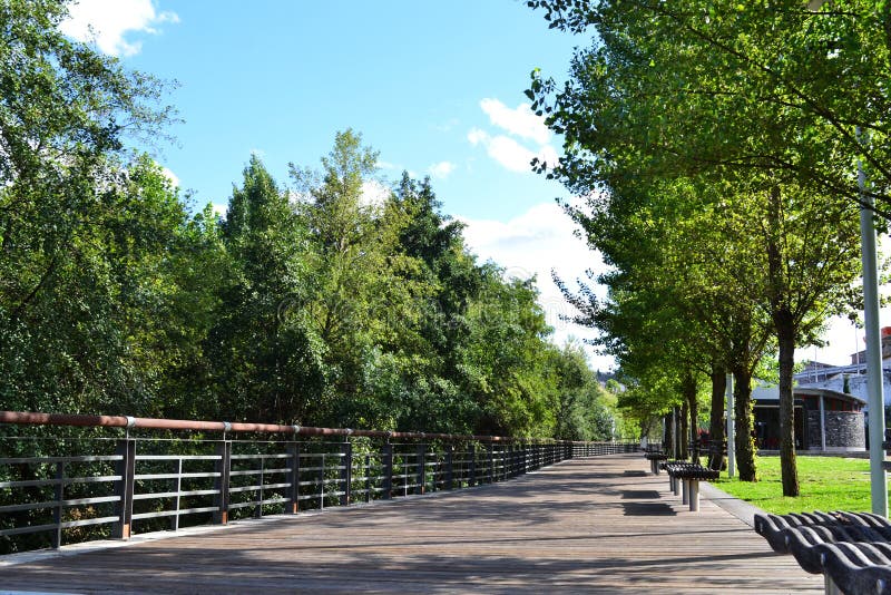 Wooden pathway on a park stock image. Image of braganca - 26397155