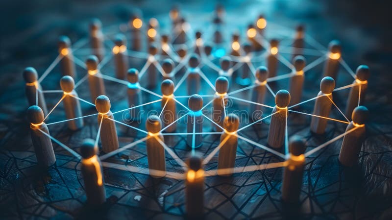 Wooden Pawns Connected by Glowing Lines on Digital Network Connectivity ...