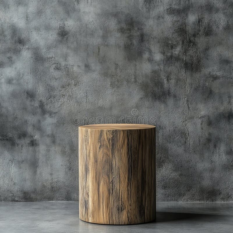 Wooden Pedestal in Front of a Concrete Wall. 3d Rendering Stock ...