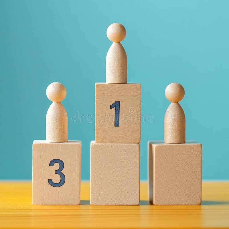 Wooden Pedestal with Number One and Three. 3d Render Stock Illustration ...