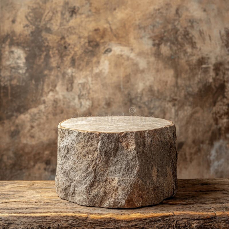 Wooden Pedestal or Platform on the Background of Concrete Wall. Stock ...