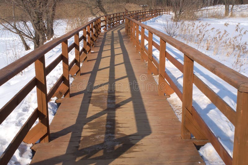 Wooden Pedestrian Bridge with Fence Front View Stock Image - Image of ...
