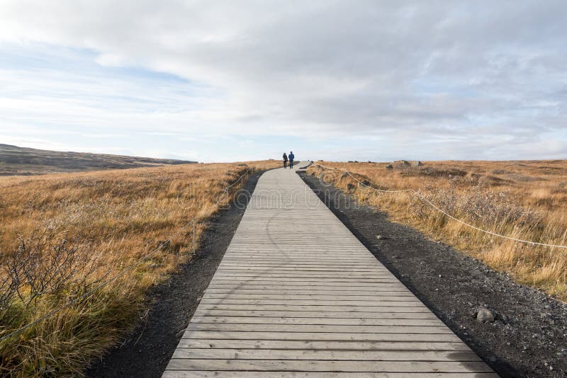 Wooden Pedestrian Path in Icelandic Nature Stock Photo - Image of grass ...