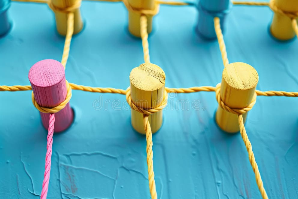 A Wooden Peg Connected with String. Communication, Technology, Network ...