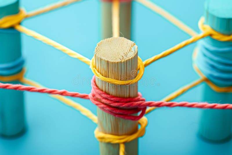 A Wooden Peg Connected with String. Communication, Technology, Network ...