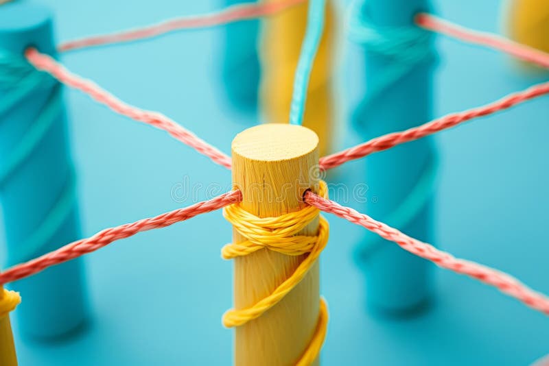 A Wooden Peg Connected with String. Communication, Technology, Network ...