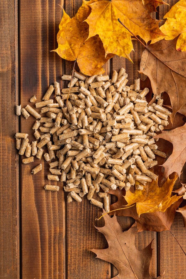Wooden Pellets on Wooden Table. Top View Stock Photo - Image of autumn ...
