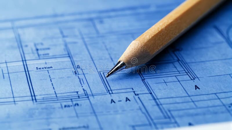 Wooden Pencil Precisely Marking Section Annotation on Architectural ...
